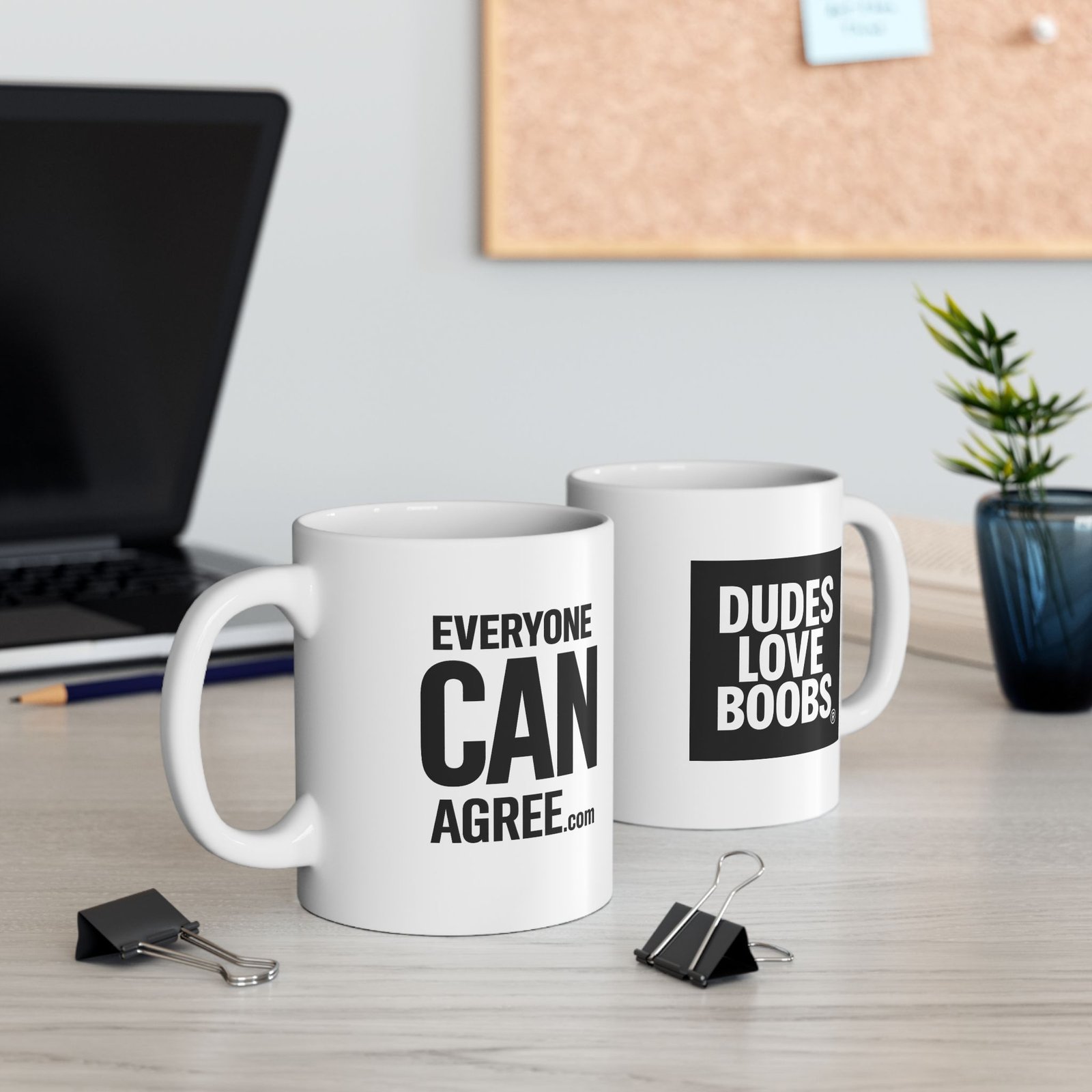 DUDES LOVE BOOBS® Brand Ceramic Mug — “Everyone CAN agree”, funny quote ...